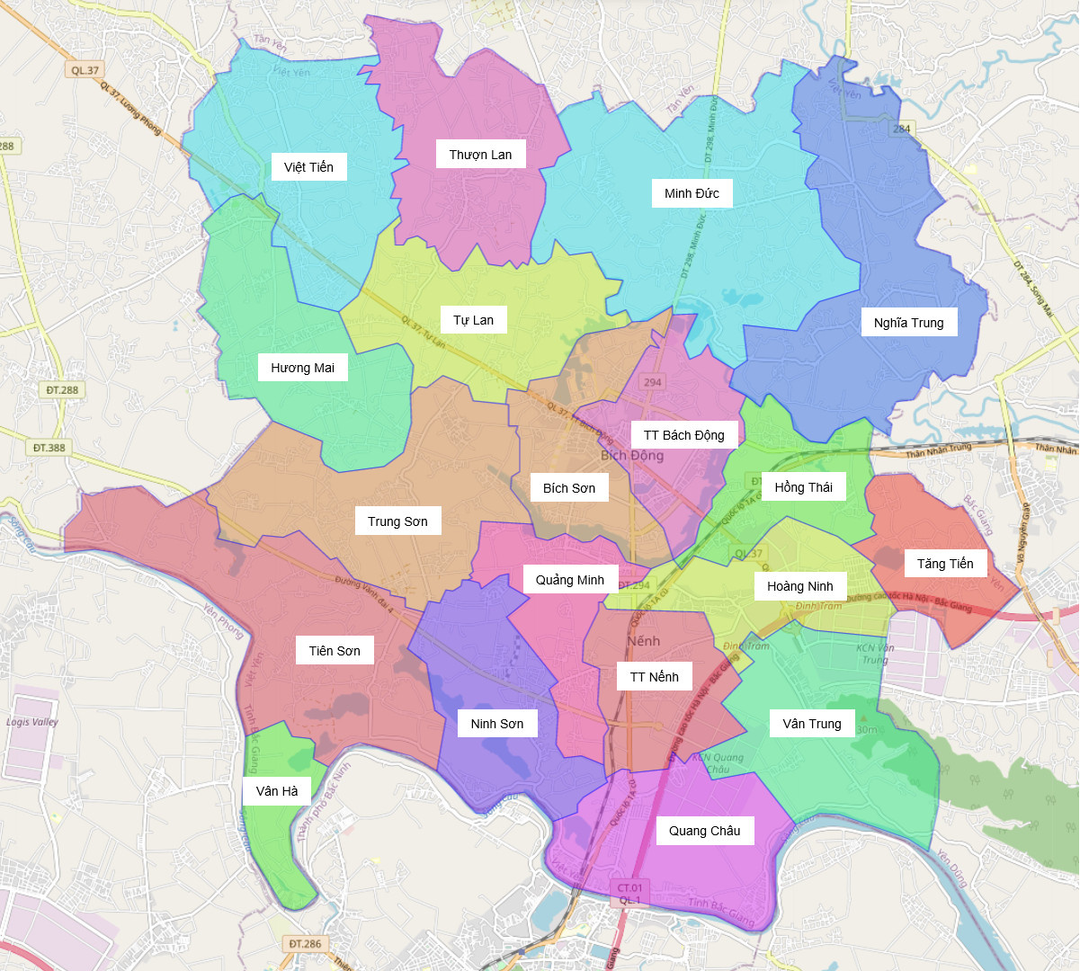 Bản đồ Huyện Việt Yên, Bắc Giang | Meey Map